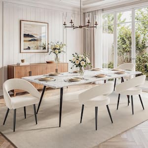 OrangeOne Sabuk Beige Fabric with Brown Faux Leather Upholstered Dining ...