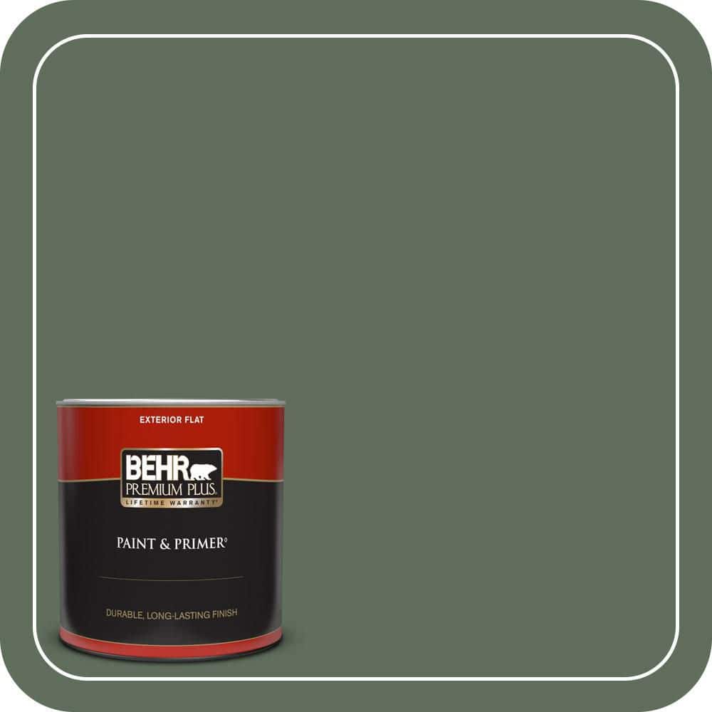 BEHR PREMIUM PLUS 1 qt. #450F-6 Whispering Pine Flat Exterior Paint ...