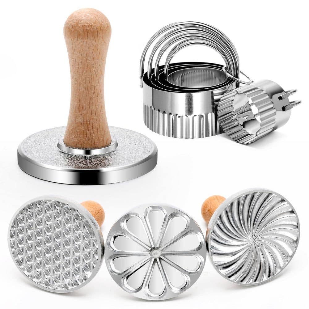 Wudkey 3 Metal Cookie Press Molds with Wooden Handle, 5 Size Cookie ...