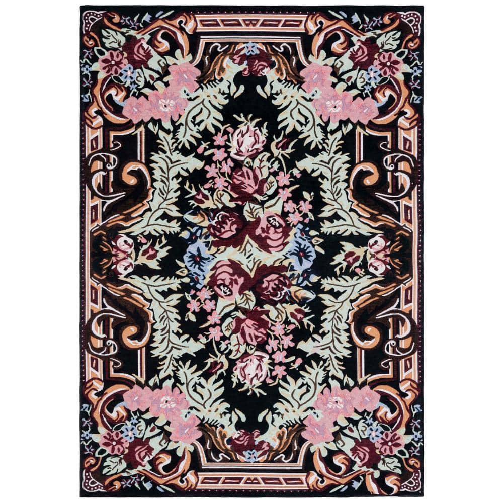SAFAVIEH Easy Care Black/Pink 2 ft. x 5 ft. Machine Washable Border ...