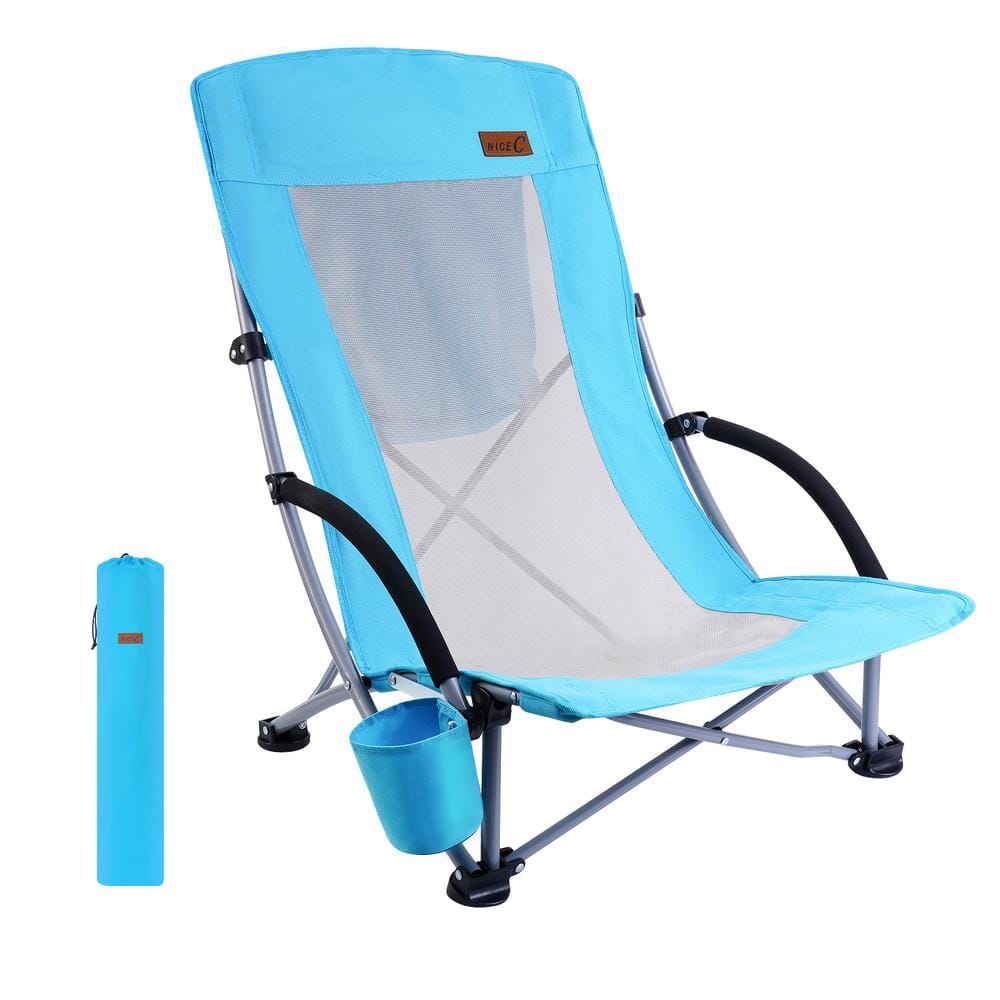 Beach Chair Beach Chairs for Adults with Cooler Compact High Back Cup Holder Carry Bag for Camping 1 Pack Blue