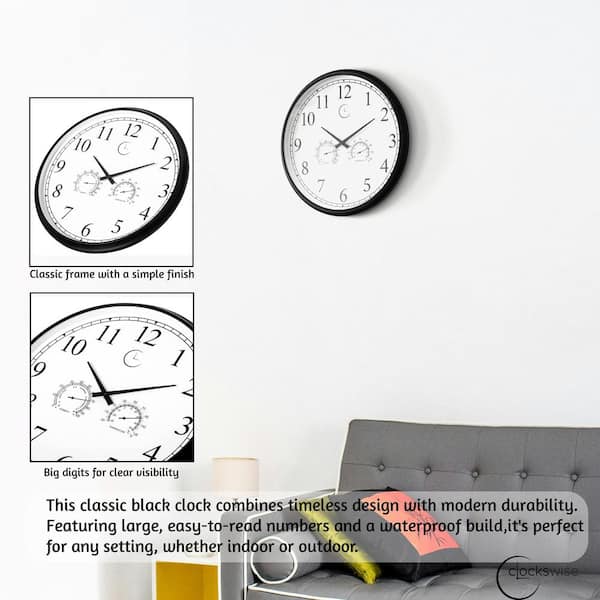 Large Outdoor Clock Thermometer Combo Black Large Outdoor Wall Clock
