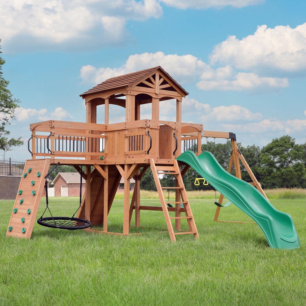 Backyard Discovery Sterling Point Outdoor Playground Set w/ Elevated ...