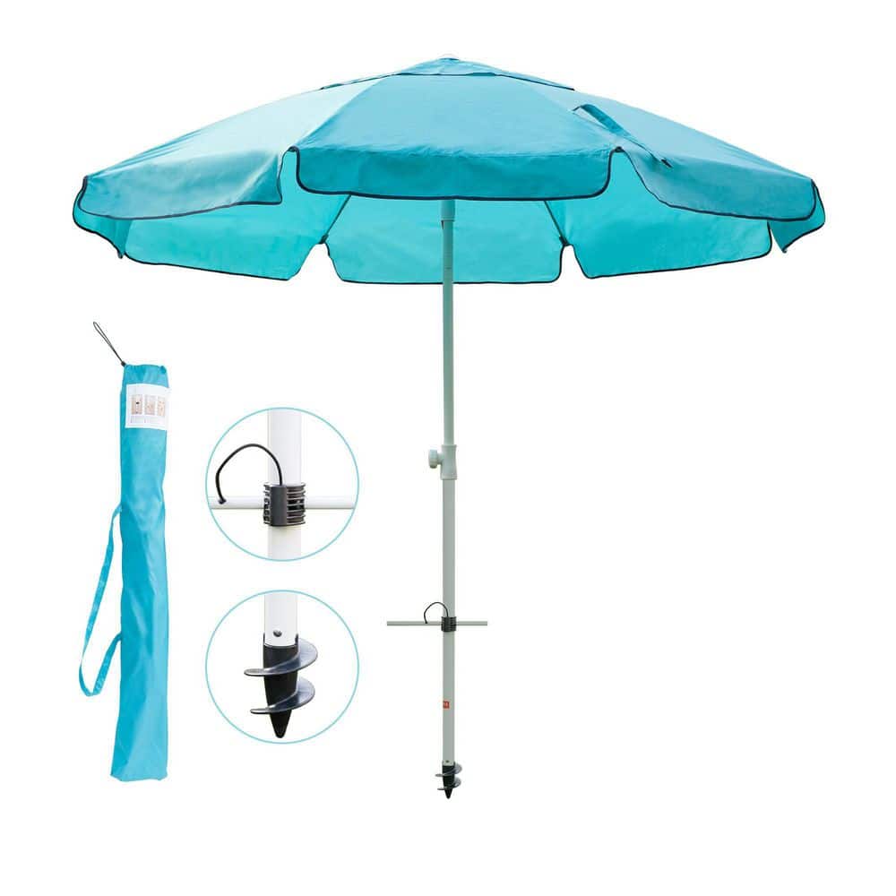 Tidoin 7 ft. Polyester Portable Beach Umbrella in Sky Blue with Push ...