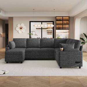 Polibi 86.6 in. Square Arm Chenille L-Shaped Sectional Sofa in. Gray ...