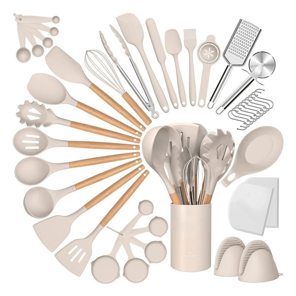 43-Piece Kitchen Utensil Set with Wooden Handle, Heat-Resistant ...