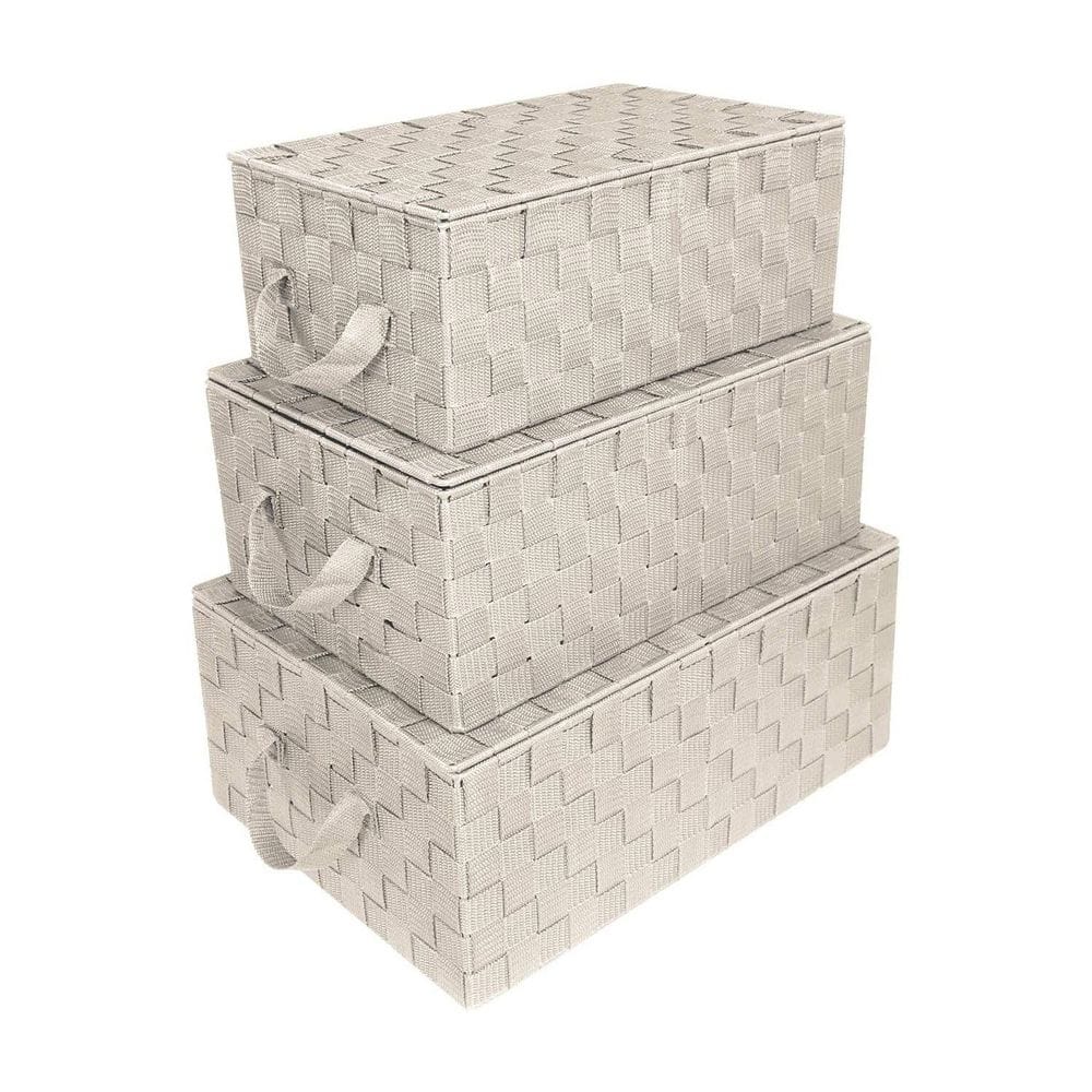Beige 17 in. x 7 in. Polypropylene Decorative Basket Set of 3 with Lid ...