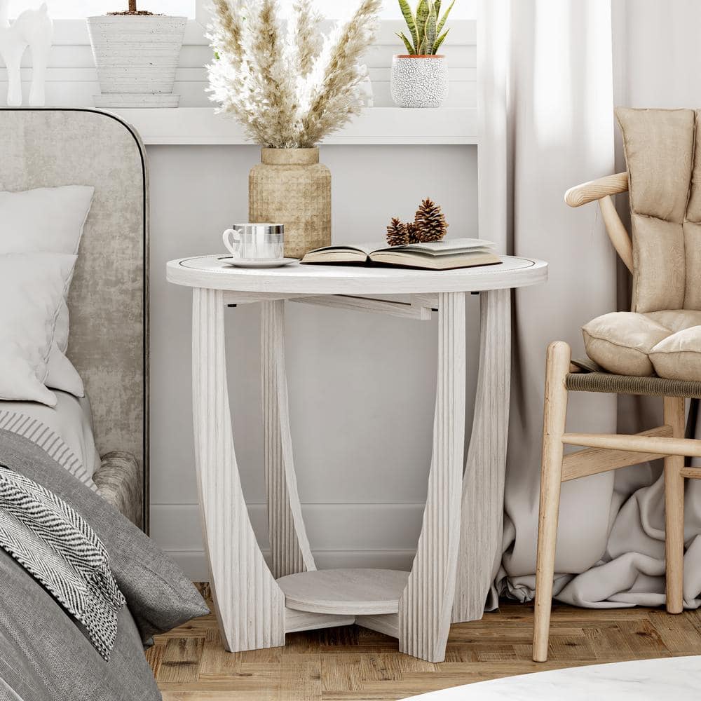 FUIN Round 23.75 in. White Wood End Table with Storage PH03103 - The ...