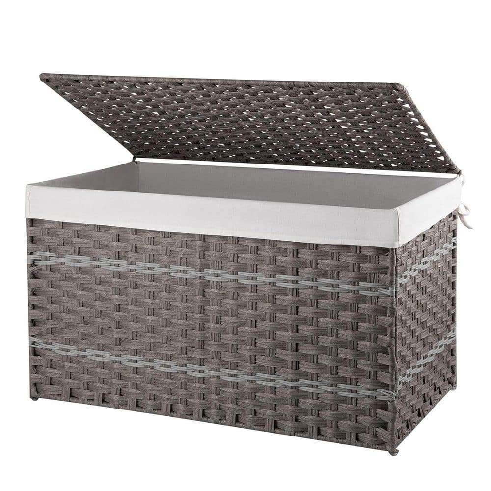 Gray 30 in. x 18 in. Plastic Decorative Basket with Handles and Lid ...