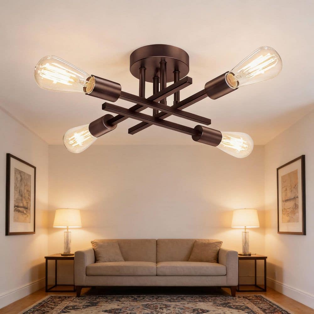 Nordic Hygge 4-Light Semi Flush Mount Chandelier, Oil Rubbed Bronze DYM ...