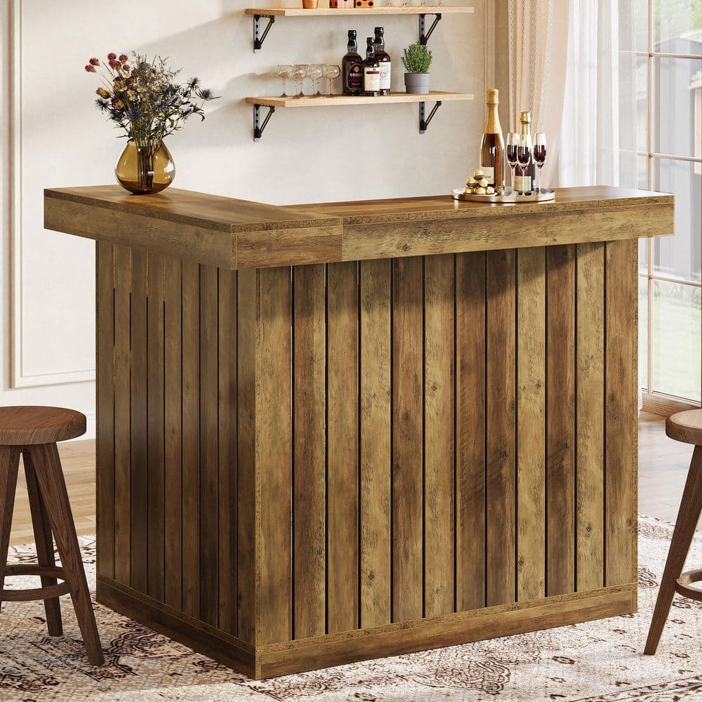 BYBLIGHT Kearsten 43.31 in. H Brown L-Shaped Bar Table, 4-Tier Corner ...