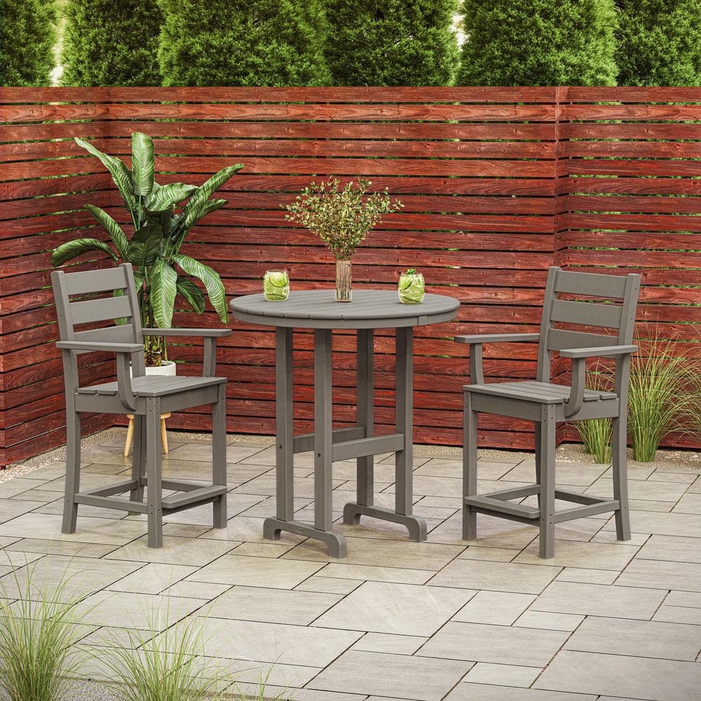 POLYWOOD Grant Park Slate Grey 3-Piece HDPE Plastic Farmhouse Counter ...