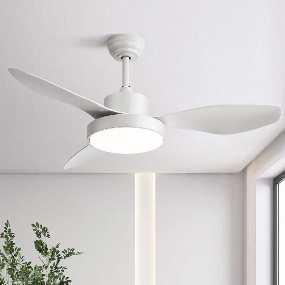 Sofucor 48 in. Modern Indoor Dimmable White Ceiling Fan with Integrated ...