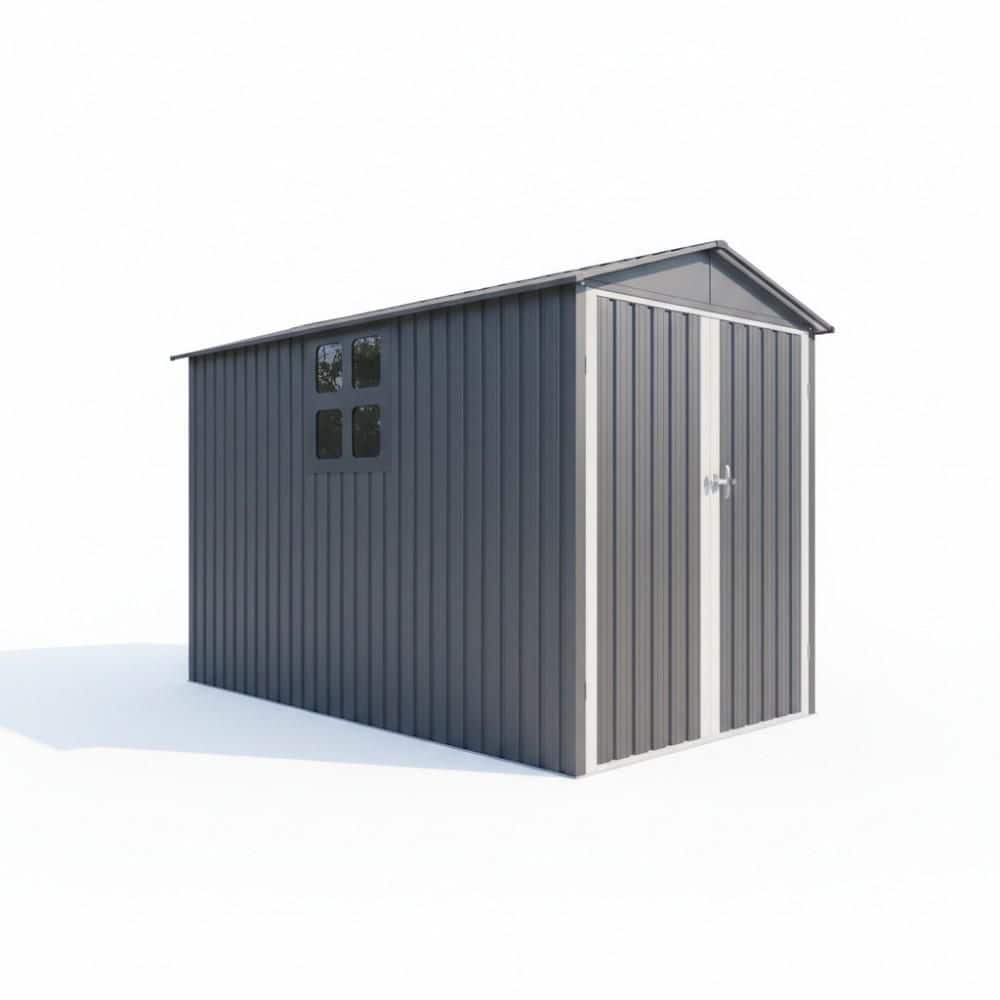 Gray and White 5.5 ft. W x 10 ft. D Metal Motorcycle Outdoor Storage ...
