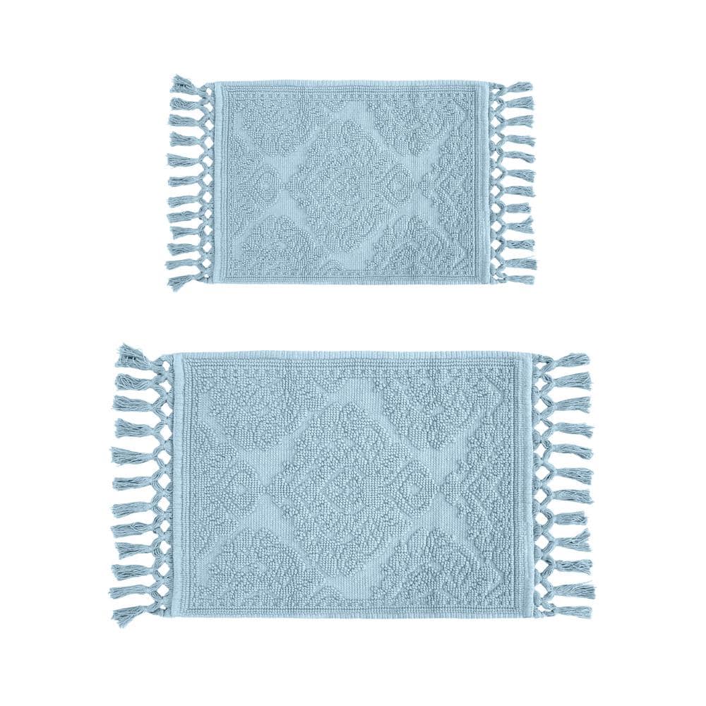 Jean Pierre Ricardo Cotton Fringe Light Blue 17 in. x 31 in. /21 in. x ...