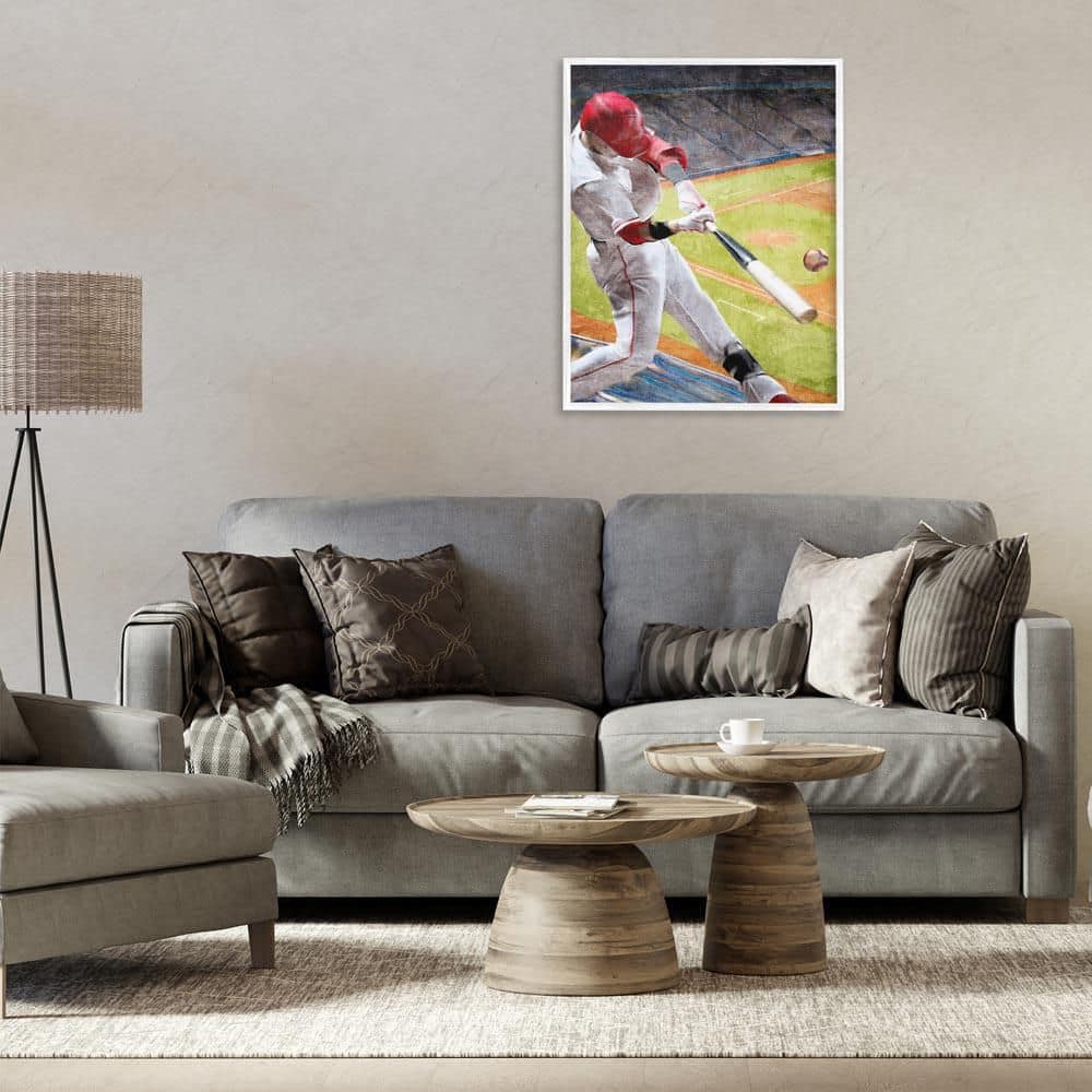 Stupell Industries Athlete Hitting Baseball by Kim Allen White Framed ...
