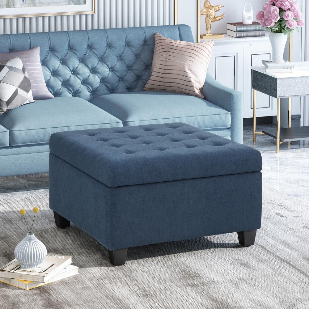CHRISTOPHER KNIGHT HOME Navy Blue Fabric Square Tufted Accent Medium ...