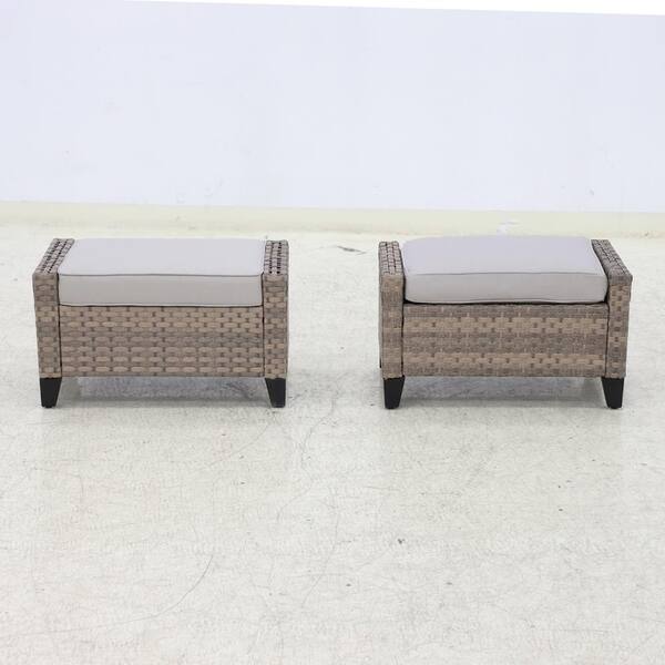 COOS BAY 2-Piece Brown Wicker Outdoor Ottoman Patio Rattan Footstool ...