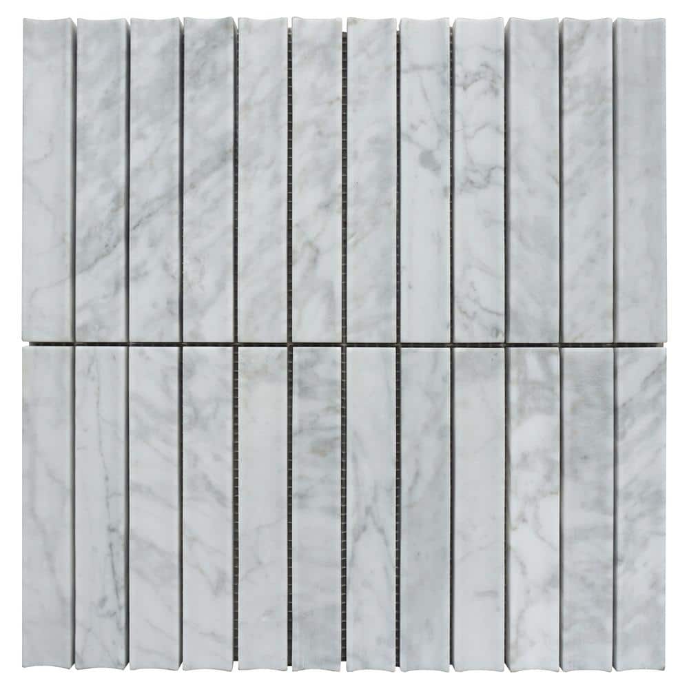 MOLOVO Natural White Concave 11.82 in. x 11.82 in. Brick Joint Polished ...