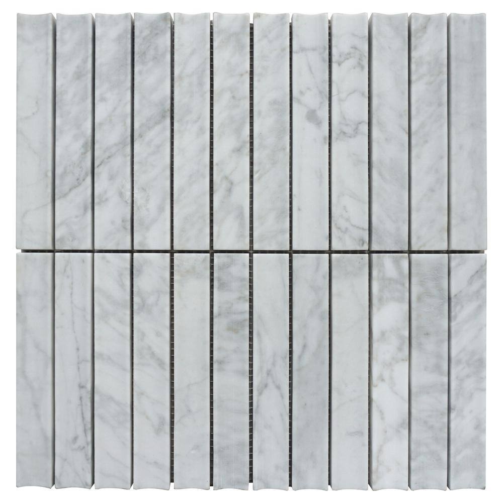 MOLOVO Natural White Concave 11.82 in. W. x 12.01 Stacked Matte Marble ...