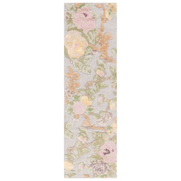 SAFAVIEH Glamour 2 ft. x 8 ft. Pink/Gray High-Low Floral Runner Rug ...
