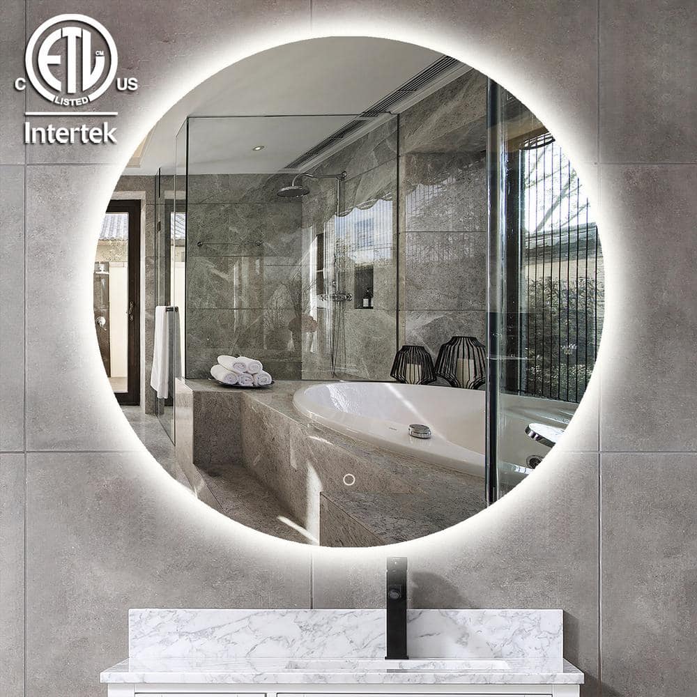 HOMLUX 32 in. W x 32 in. H Round Frameless LED Light with Anti-Fog Wall ...