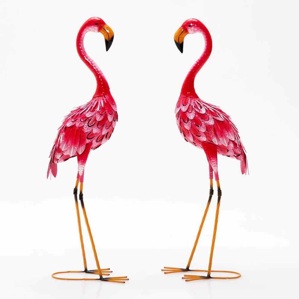 ANGELES HOME Freestanding Pink Metal Flamingo Garden Statue (2-Pack ...