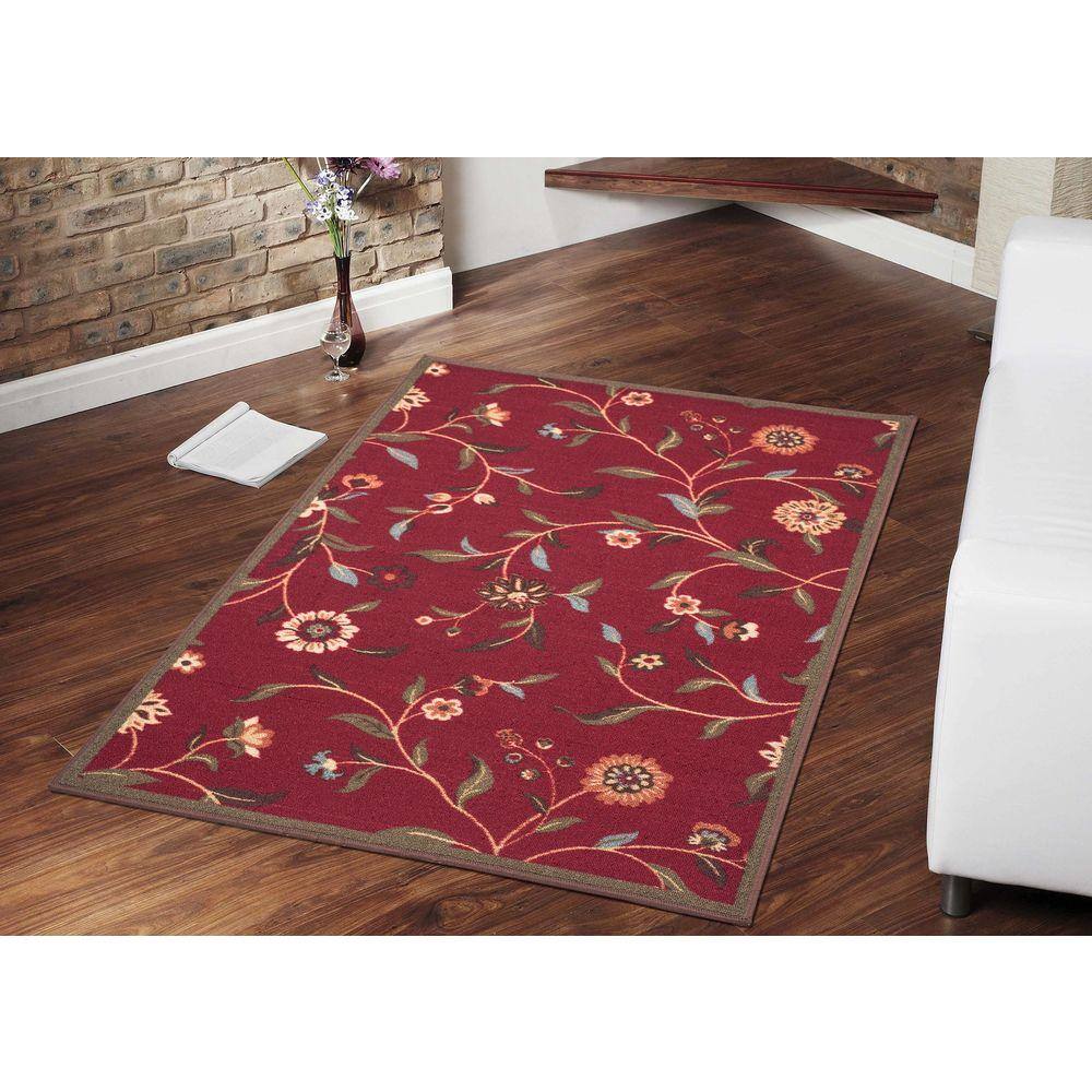 Ottomanson Ottohome Collection Non-Slip Rubberback Floral Leaves 5x7 ...