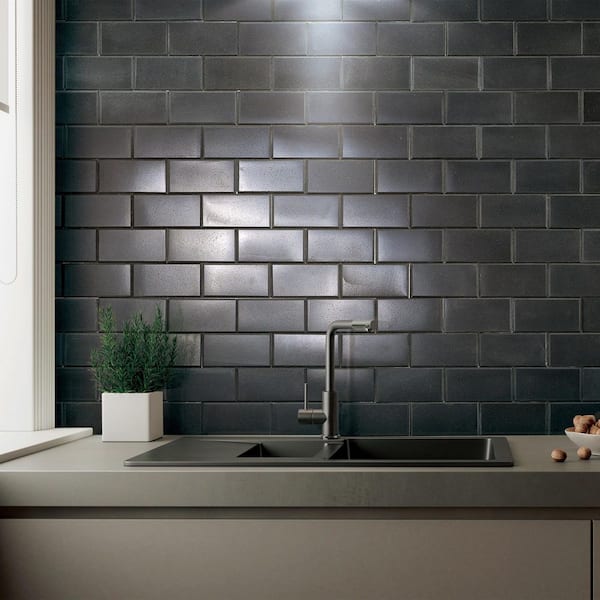 sunwings Subway Black 6 in. x 6 in. Honed Natural Marble Peel and Stick ...
