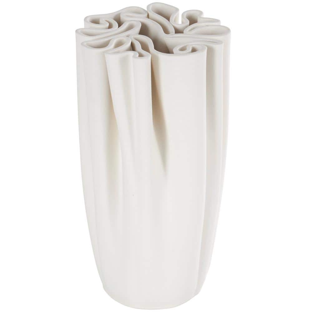Litton Lane White Ribbed Dimensional Folded Ceramic Abstract Decorative ...