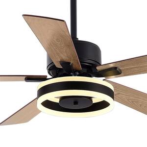 Breezary Dominic 52 in. Indoor Black Ceiling Fan with Light Kit and ...