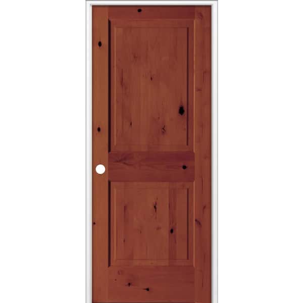 36 in. x 80 in. Rustic Knotty Alder 2 Panel Square Top Right-Hand ...