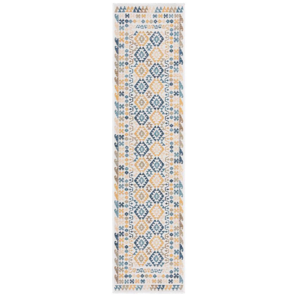SAFAVIEH Sunrise Ivory/Blue Gold 2 ft. x 8 ft. Geometric Border ...