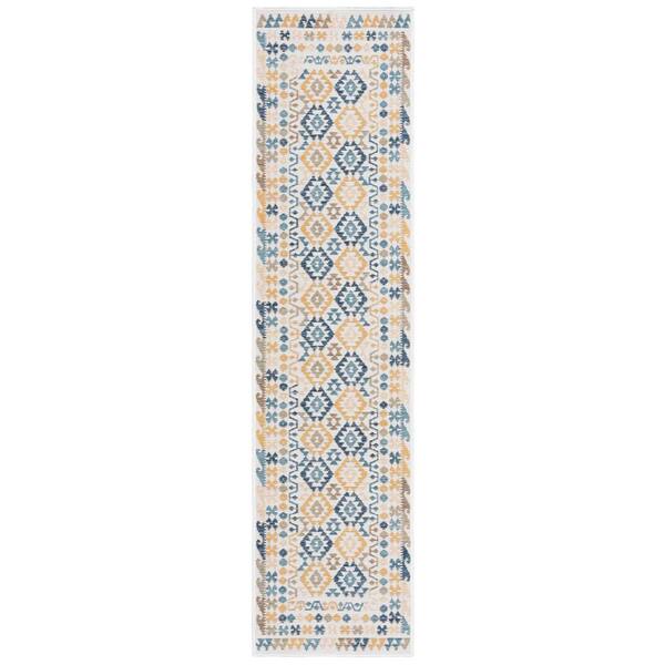 SAFAVIEH Sunrise Ivory/Blue Gold 2 ft. x 8 ft. Geometric Border ...