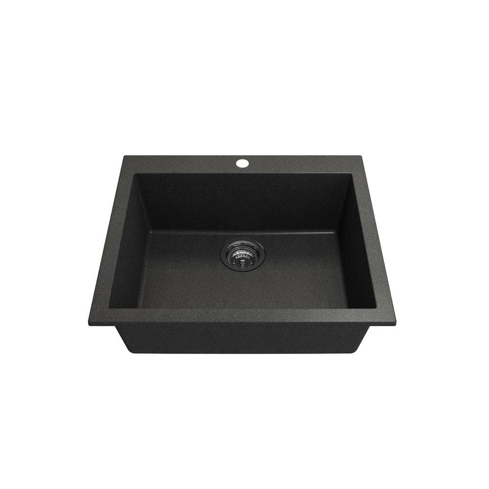 TerraLife Hyperion 24 in. Drop-In/Undermount Single Bowl Metallic Black ...