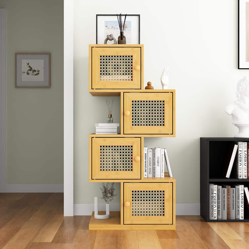 FUFU&GAGA 33.4 in. Tall Yellow Wood Grain 8-Shelf Block Stacking Wooden ...