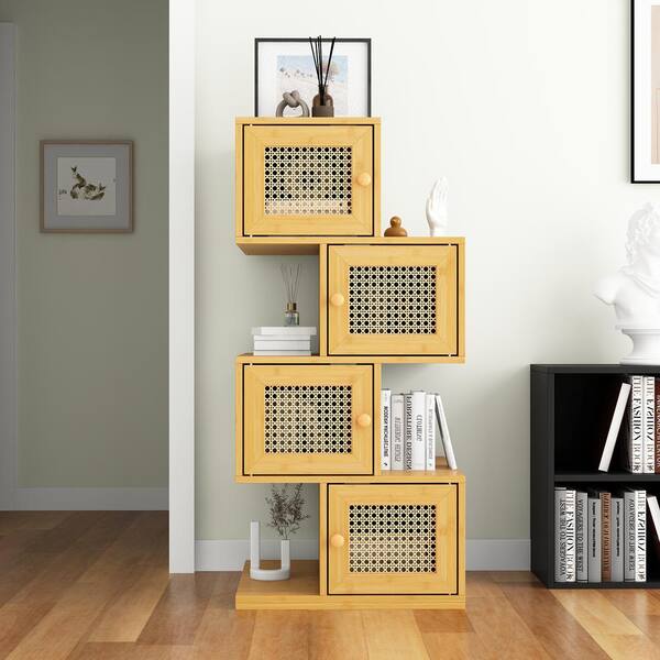 FUFU&GAGA 33.4 in. Tall Yellow Wood Grain 8-Shelf Block Stacking Wooden ...