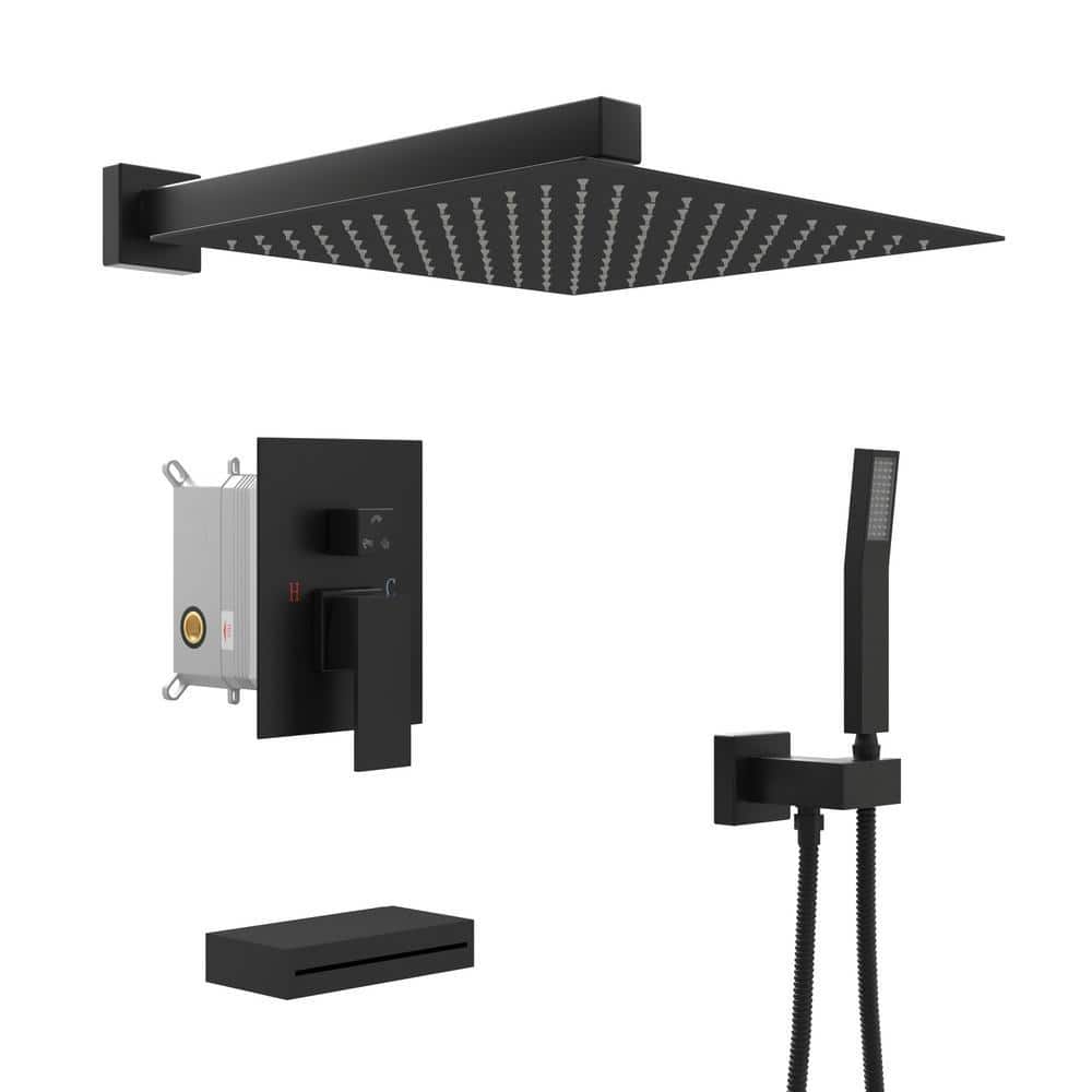 Dimakai 3-Spray 10 in. Square Wall Mount Fixed Dual Handheld Shower ...