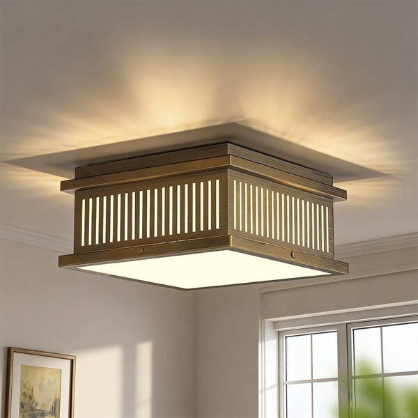 YANSUN 13 in. Gold 4-Light Modern Square Flush Mount Ceiling Light for ...