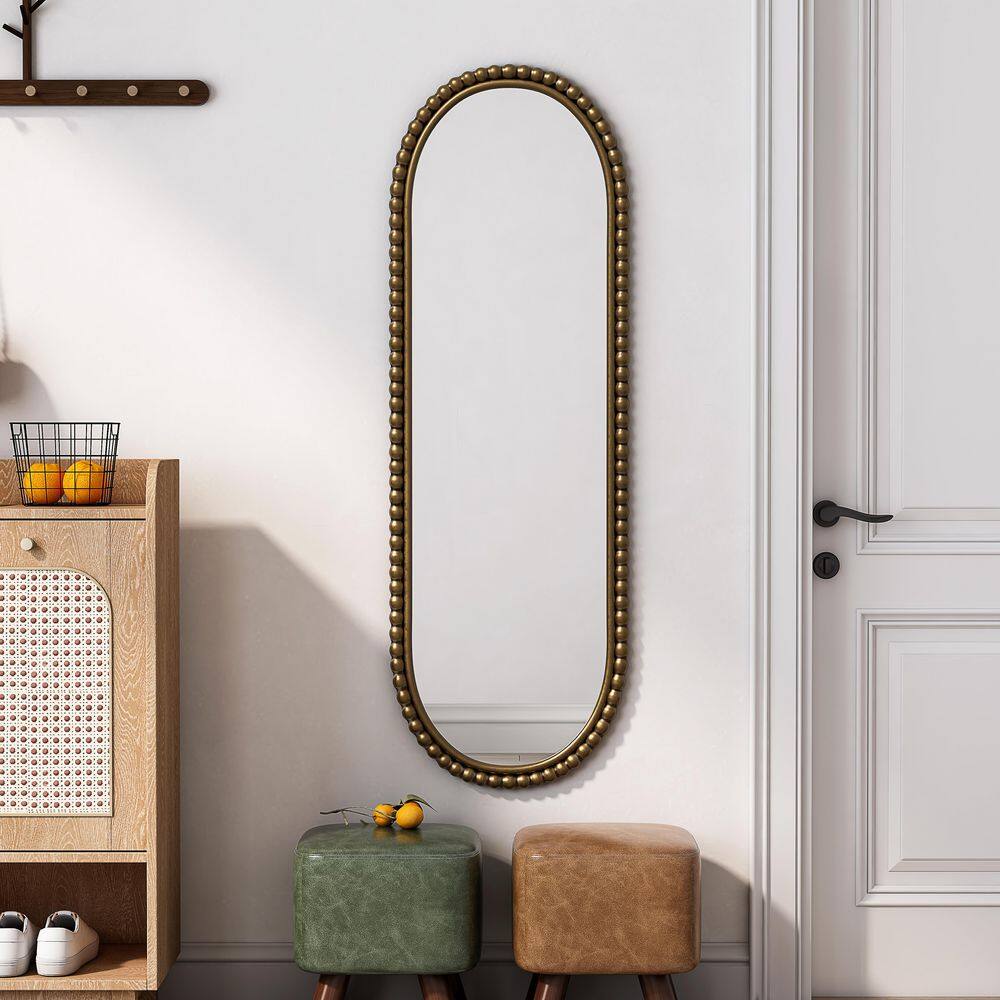Gold 16 in. W x 47 in. H Classic Oval Metal and MDF Framed Mirror ...