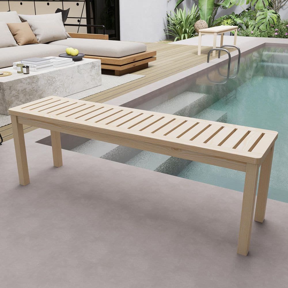 52.1" Solid Wood Outdoor Backless Dining Swimming Pool Beach Bench ...