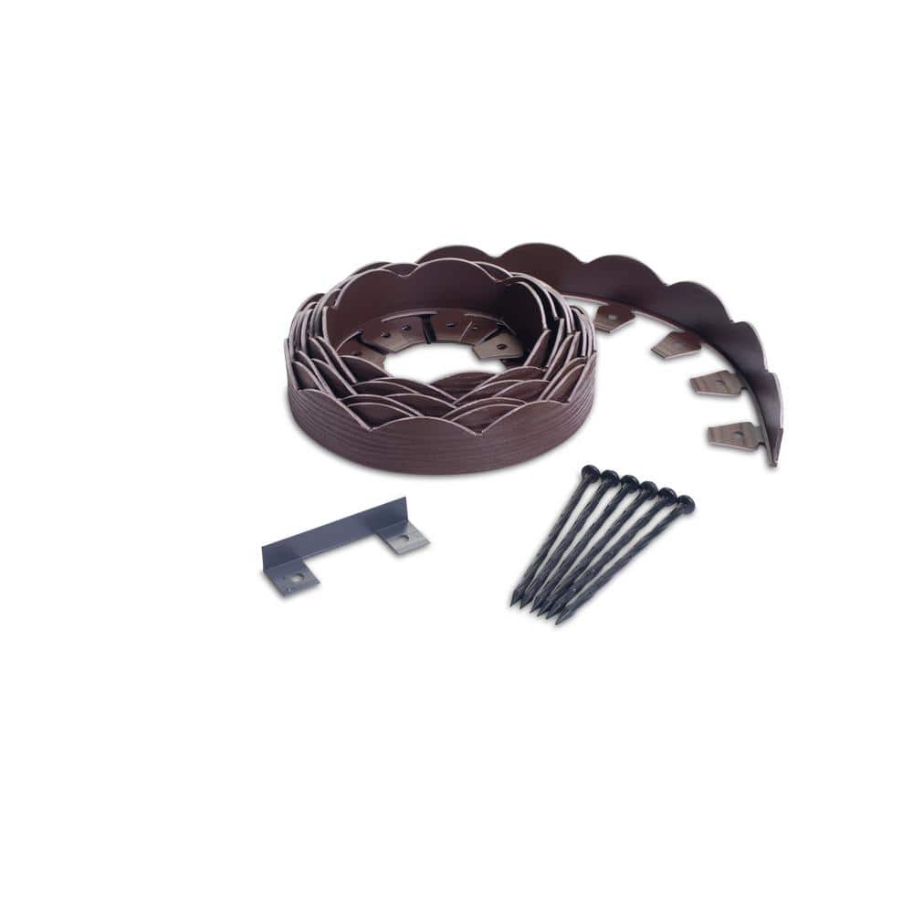 ProFlex 20 ft. Brown Scalloped Woodgrain Plastic No-Dig Edging Kit ...