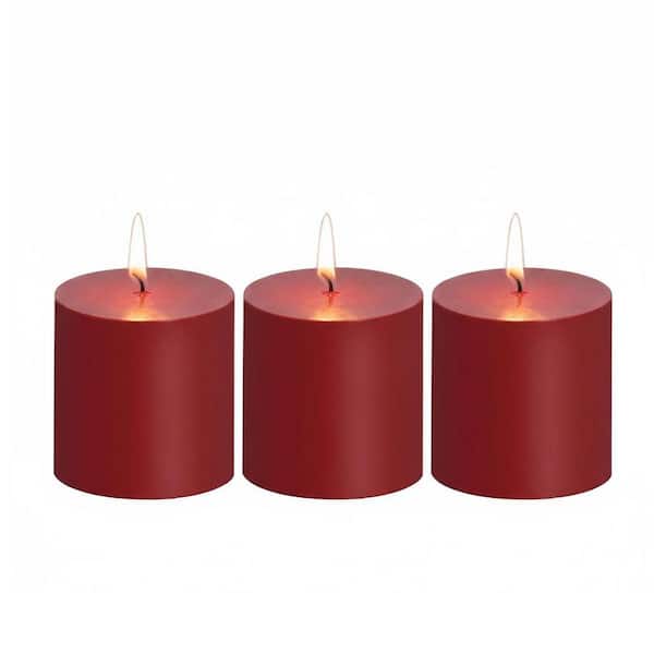 Red Unscented Smokeless Dripless Wax Single Wick Pillar Candle 3-Pack ...
