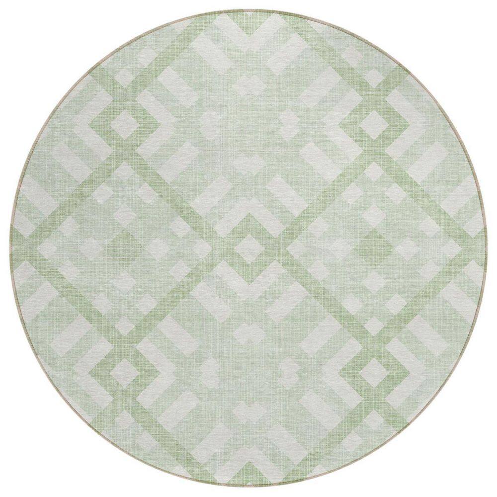HomeRoots Mint Green, Ivory 8 ft. Round Woven Geometric Polyester Round ...