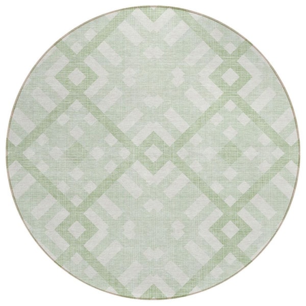 HomeRoots Mint Green, Ivory 8 ft. Round Woven Geometric Polyester Round ...
