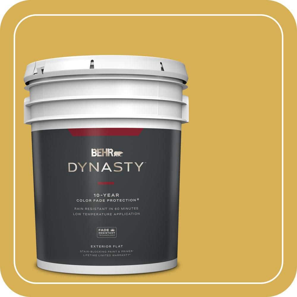 BEHR DYNASTY 5 gal. #370D-6 Golden Cricket Flat Exterior Stain-Blocking ...