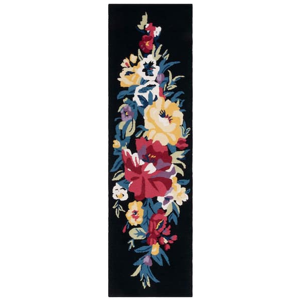 SAFAVIEH Chelsea 2 ft. x 8 ft. Black/Rose Oversized Floral Runner Rug ...