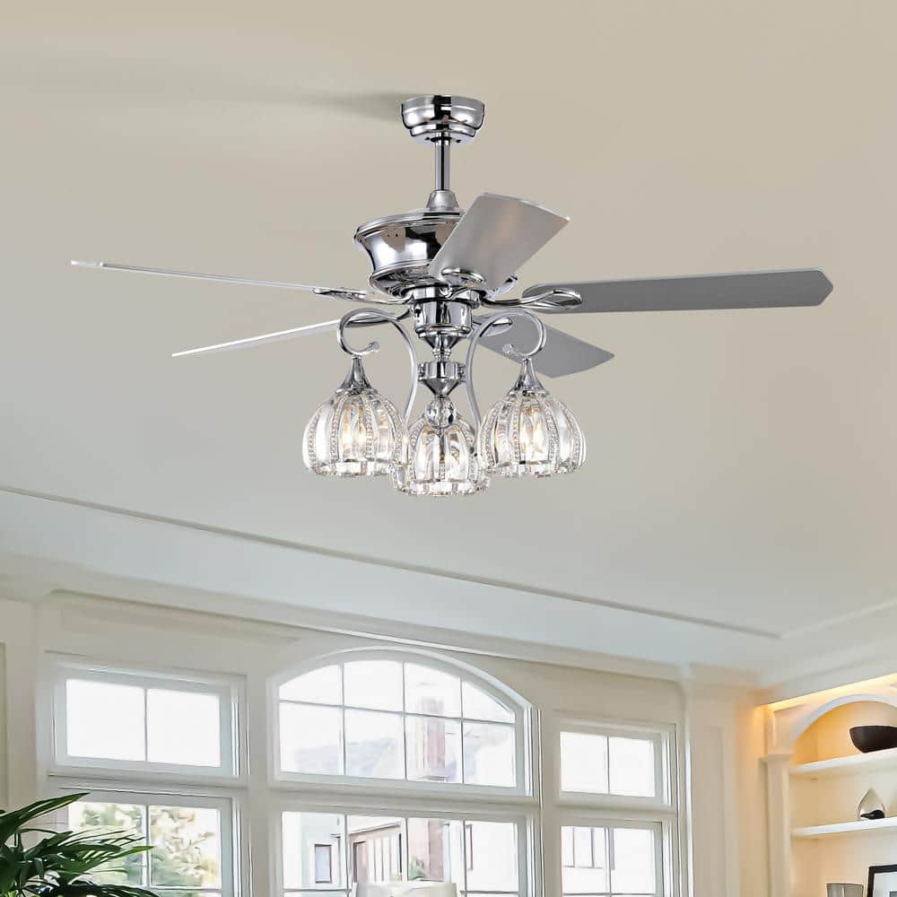 Keazile 52 in. indoor Chrome Crystal Ceiling Fan with Remote Control ...