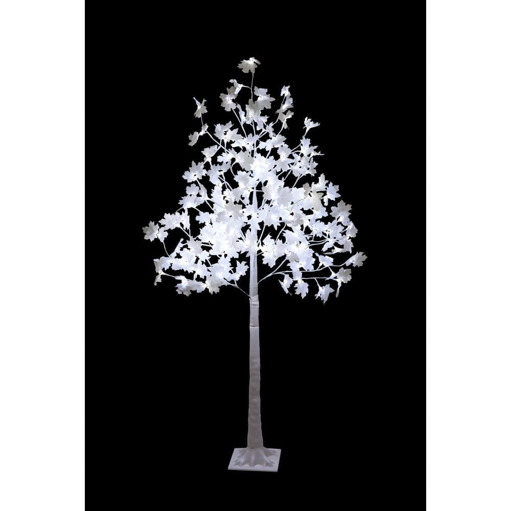 Lightshare 5.5 ft. Pre-Lit Maple Tree with White Leaves and 120 Warm ...