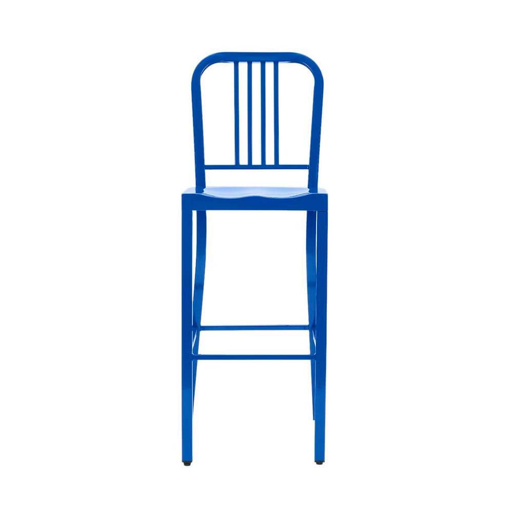StyleWell Kipling Mariner Blue Metal Bar Stool with Back (17.32 in. W x ...